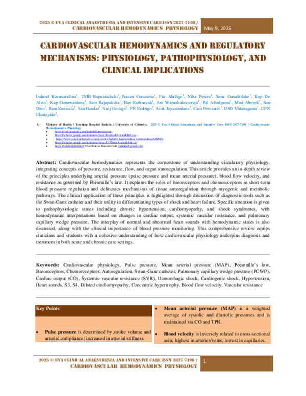 (PDF) Cardiovascular Hemodynamics and Regulatory Mechanisms Physiology ...