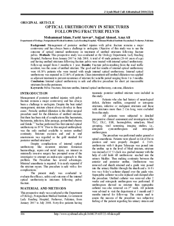(PDF) Optical urethrotomy in strictures following fracture pelvis