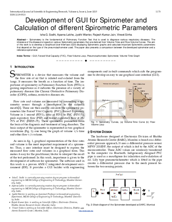 (PDF) Development of GUI for Spirometer and Calculation of different ...