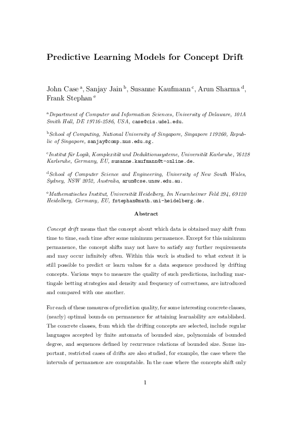 (PDF) Predictive learning models for concept drift