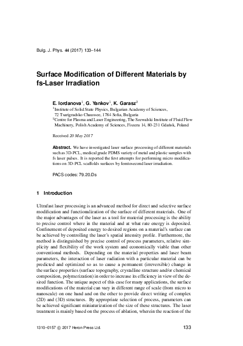 (PDF) Surface Modification of Different Materials by fs-Laser Irradiation