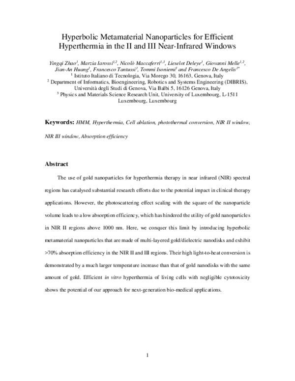 (PDF) Hyperbolic metamaterial nanoparticles random array for thermoplasmonics in the II and III ...