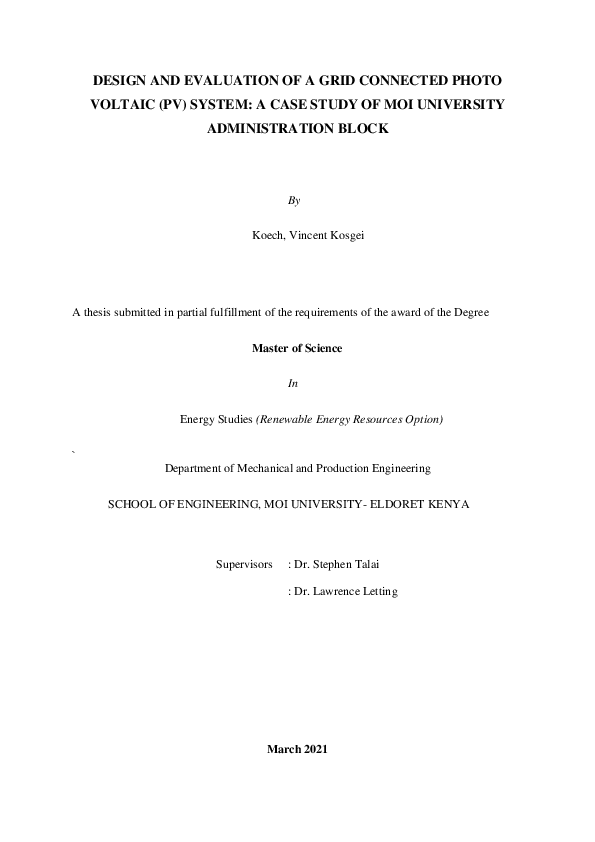 (PDF) DESIGN AND EVALUATION OF A GRID CONNECTED PHOTO VOLTAIC (PV ...