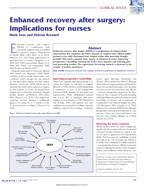(PDF) Enhanced recovery after surgery: implications for nurses