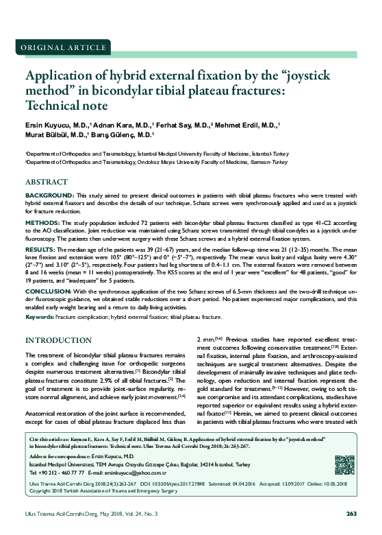 (PDF) Hybrid External Fixation Application By “Joystick Method” in ...