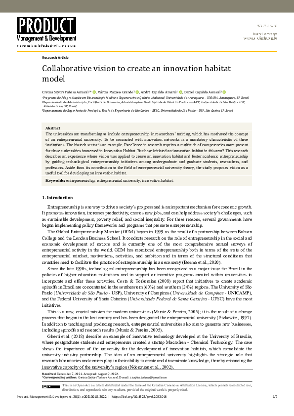 (PDF) Collaborative vision to create an innovation habitat model