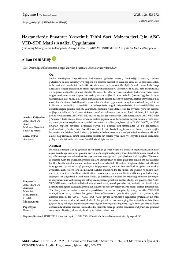 (PDF) Inventory Management in Hospitals: An application of ABC-VED-SDE ...