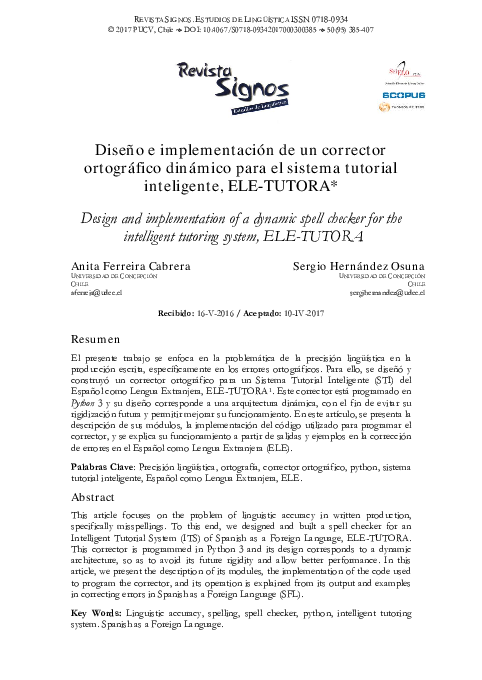 (PDF) Diseño e implementación de un corrector ortográfico dinámico para el sistema tutorial ...