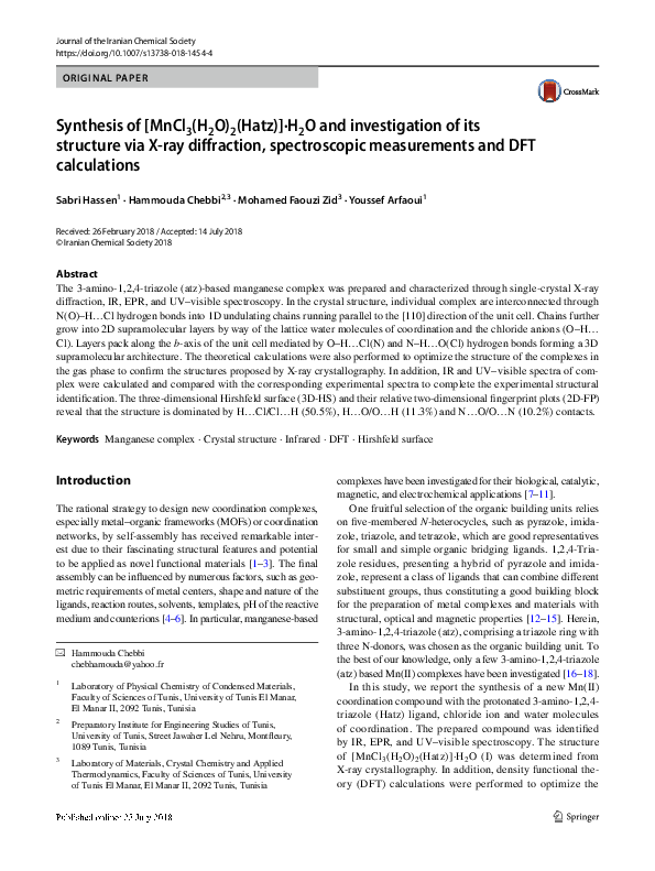 (PDF) Synthesis of [MnCl3(H2O)2(Hatz)]·H2O and investigation of its ...