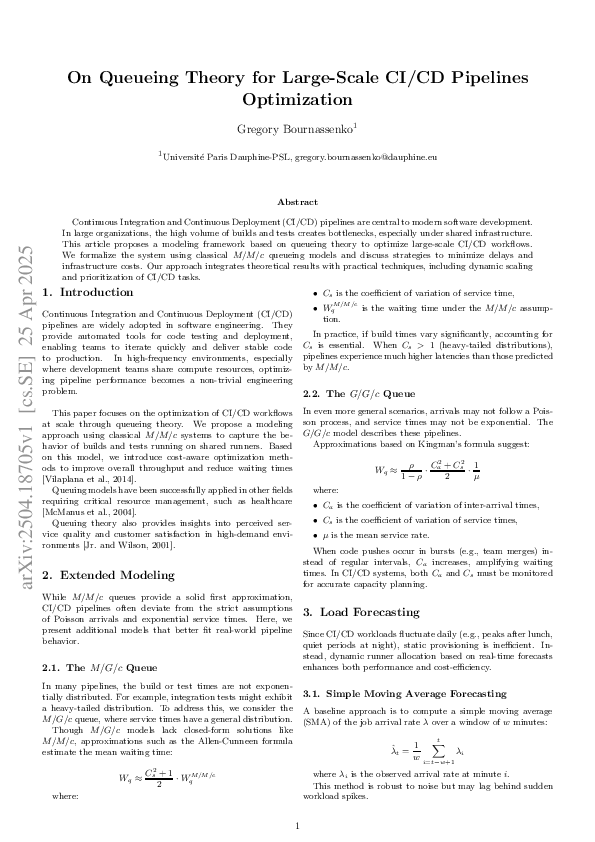 (PDF) On Queueing Theory for Large-Scale CI/CD Pipelines Optimization