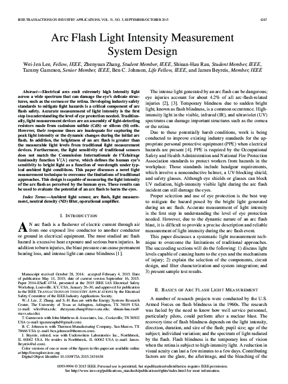 (PDF) Arc flash light intensity measurement system design
