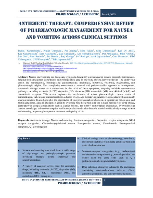 (PDF) Antiemetic Therapy: Comprehensive Review of Pharmacologic ...