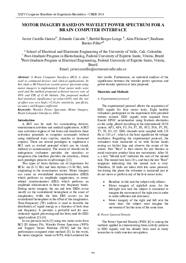 (PDF) Motor Imagery Based on Wavelet Power Spectrum for a Brain ...