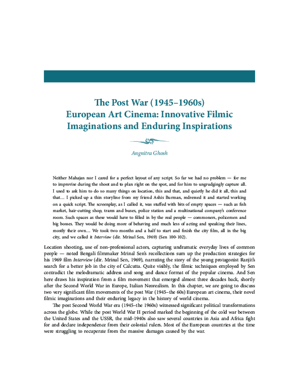 (PDF) The Post War (1945-1960s) European Art Cinema: Innovative Filmic ...