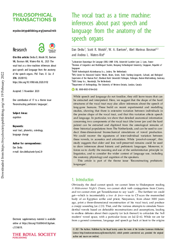 (PDF) The vocal tract as a time machine: inferences about past speech ...
