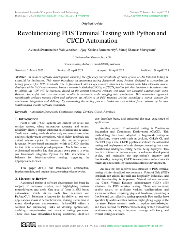 (PDF) Revolutionizing POS Terminal Testing with Python and CI/CD Automation