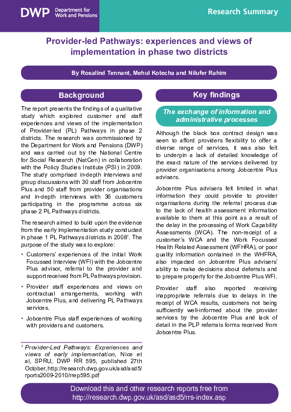 (PDF) Provider-led Pathways: experiences and views of implementation in ...