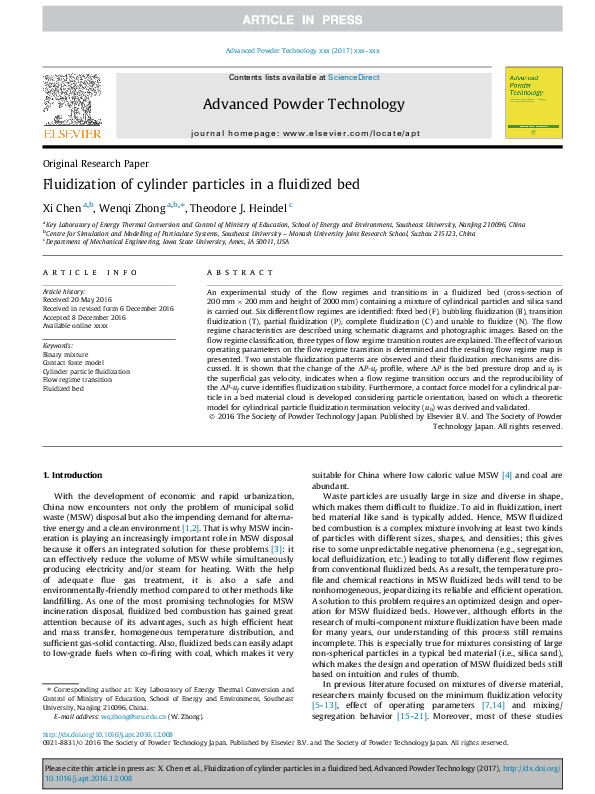 (PDF) Fluidization of cylinder particles in a fluidized bed