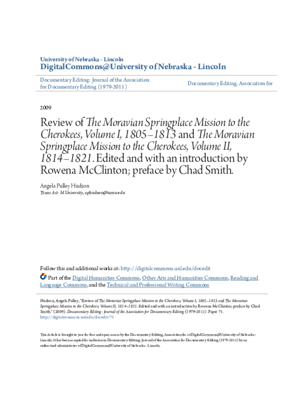 (PDF) Review of The Moravian Springplace Mission to the Cherokees ...