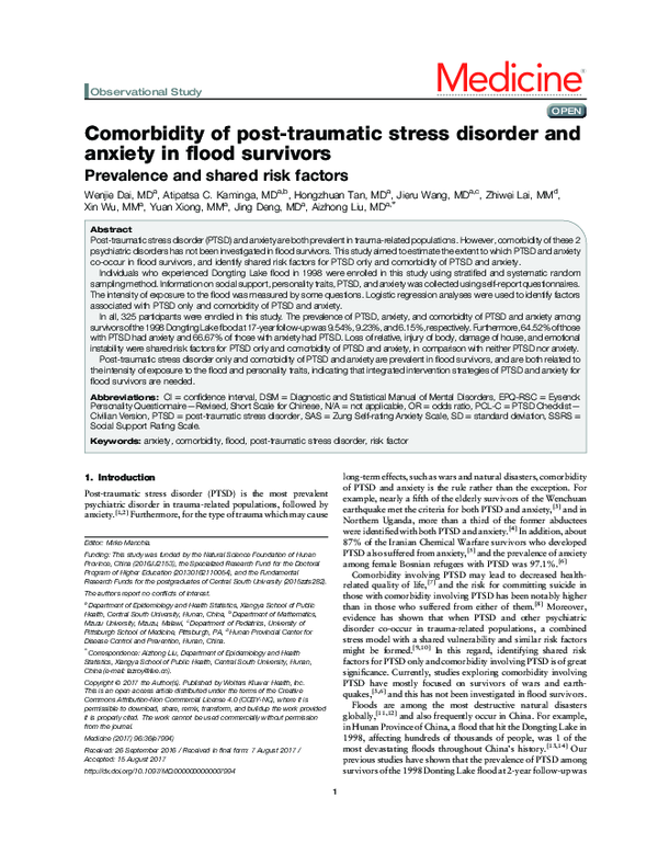 (PDF) Comorbidity of post-traumatic stress disorder and anxiety in flood survivors