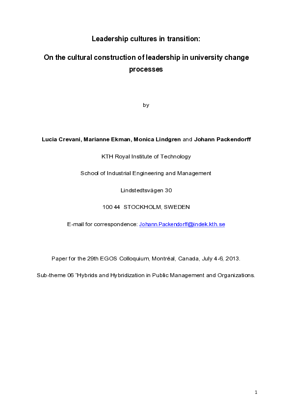 (PDF) Leadership cultures in transition: On the cultural construction ...