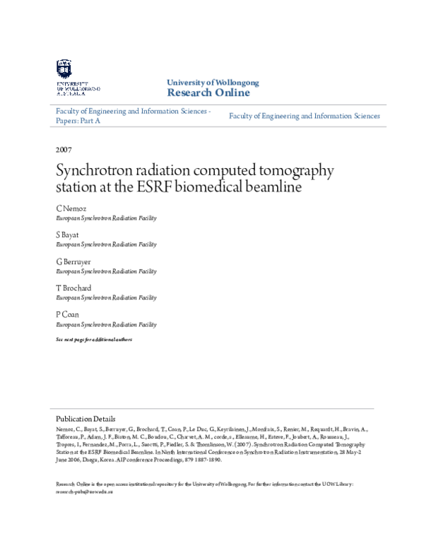 (PDF) Synchrotron Radiation Computed Tomography Station at the ESRF ...