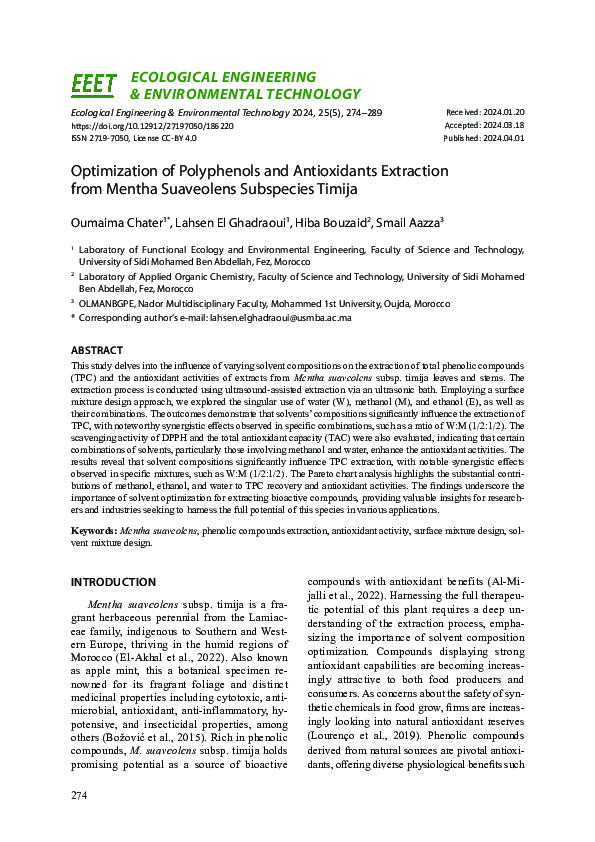 (PDF) Optimization of Polyphenols and Antioxidants Extraction from ...
