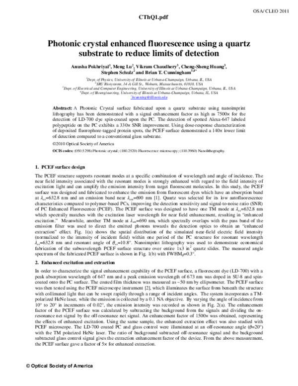 (PDF) Photonic crystal enhanced fluorescence using a quartz substrate to reduce limits of detection