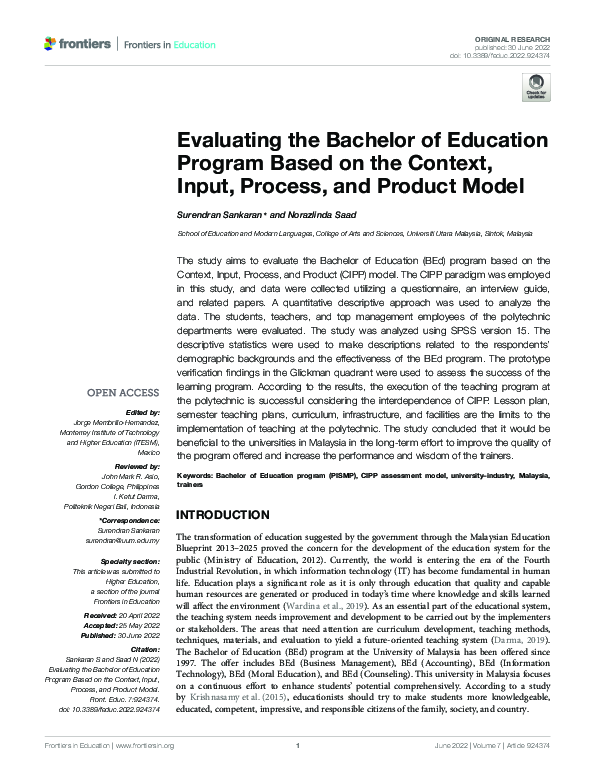 (PDF) Evaluating the Bachelor of Education Program Based on the Context ...