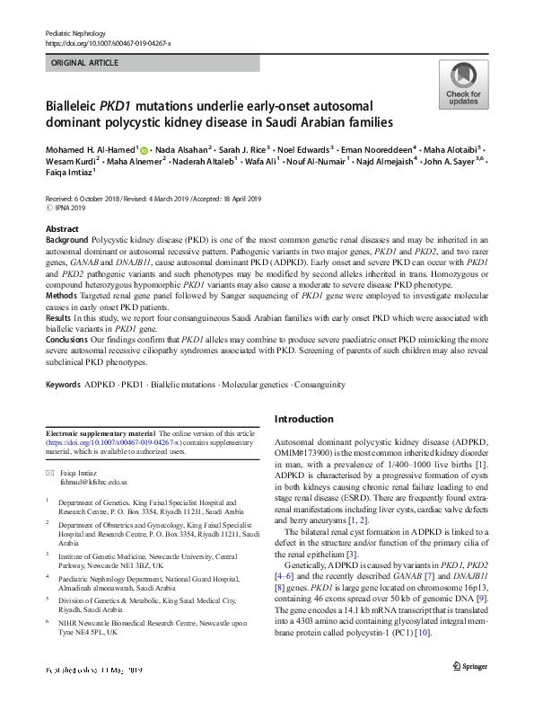 (PDF) Bialleleic PKD1 mutations underlie early-onset autosomal dominant ...