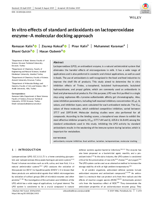 (PDF) In vitro effects of standard antioxidants on lactoperoxidase ...