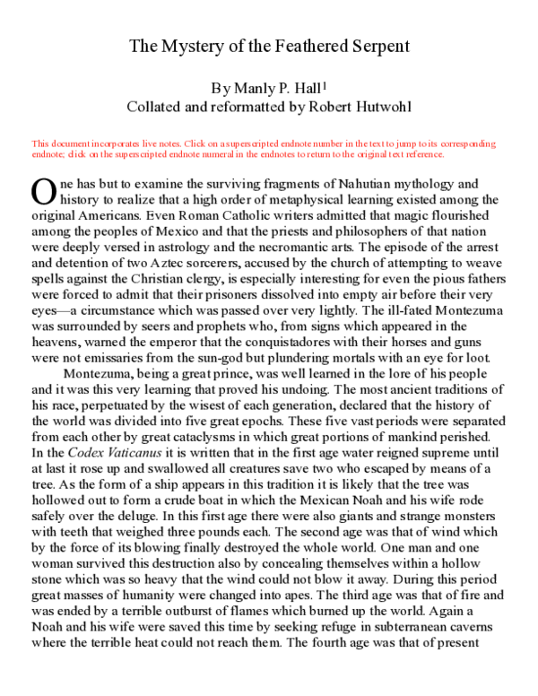 (PDF) The Mystery of the Feathered Serpent, by Manly P. Hall