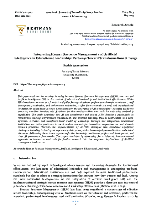(PDF) Integrating Human Resource Management and Artificial Intelligence in Educational ...
