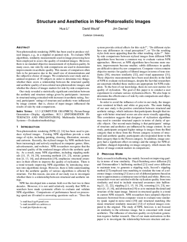 (PDF) Structure and Aesthetics in Non-Photorealistic Images