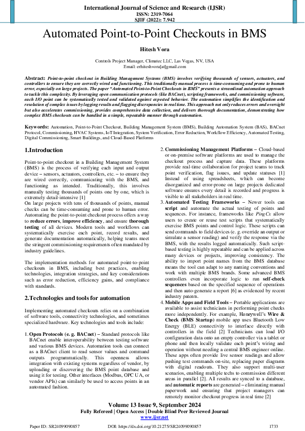 (PDF) Automated Point-to-Point Checkouts in BMS