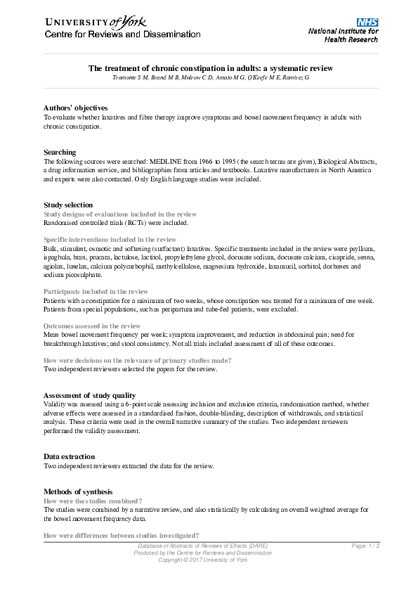 (PDF) The Treatment of Chronic Constipation in Adults A Systematic Review