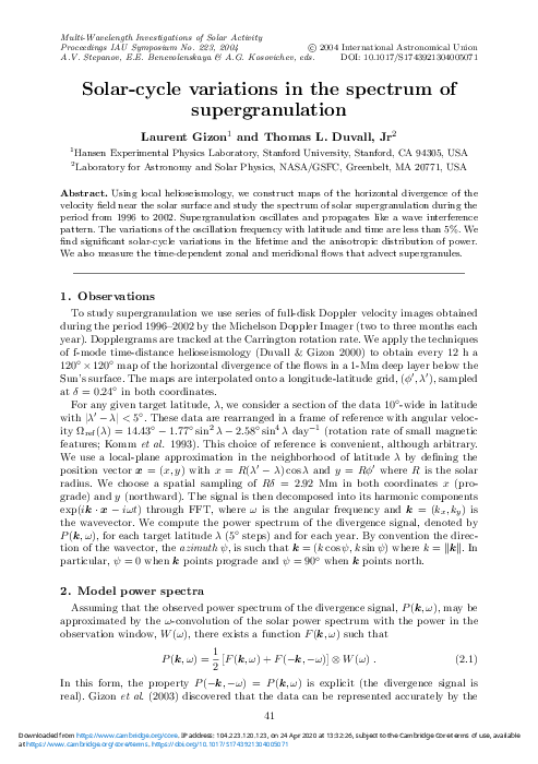 (PDF) Solar-cycle variations in the spectrum of supergranulation