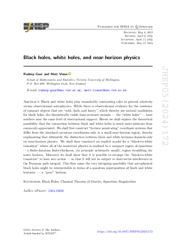 (PDF) Black holes, white holes, and near-horizon physics