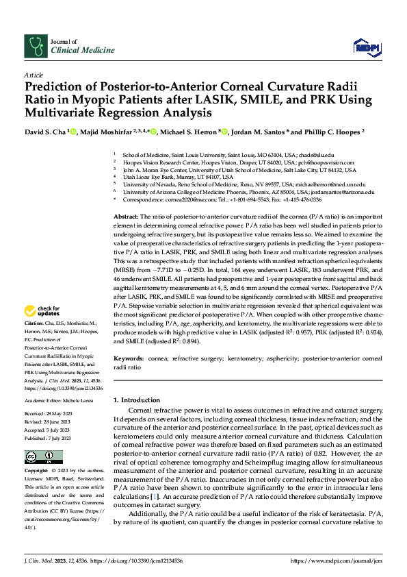 (PDF) Prediction of Posterior-to-Anterior Corneal Curvature Radii Ratio in Myopic Patients after ...