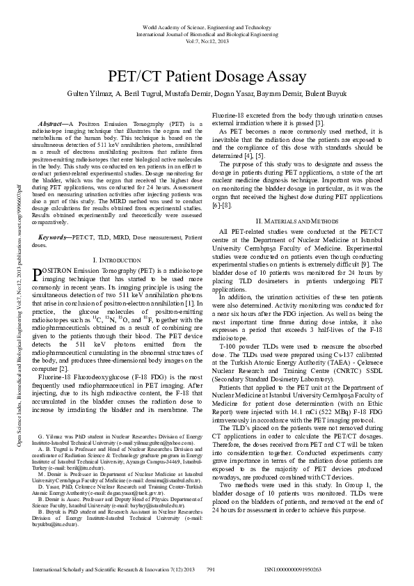 (PDF) Pet/Ct Patient Dosage Assay
