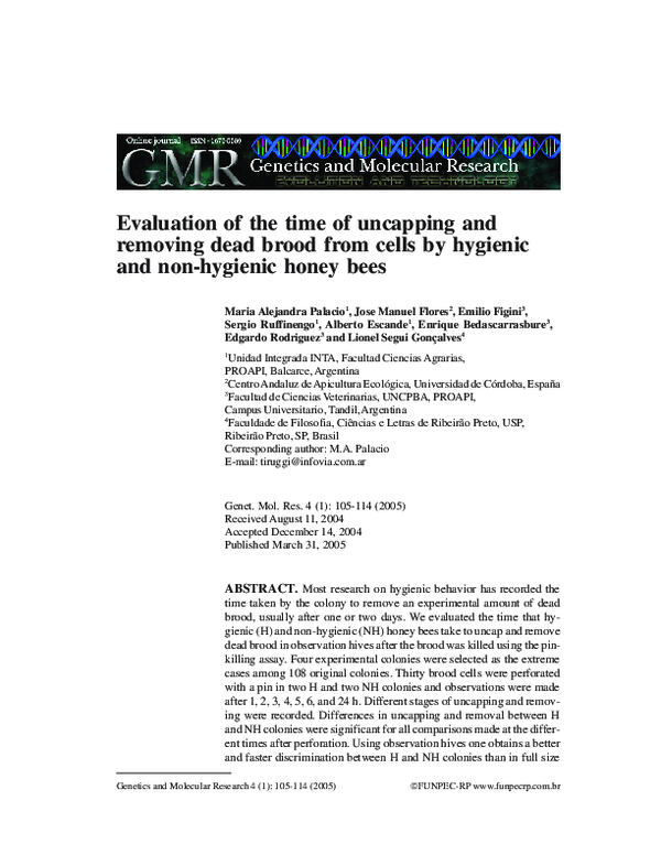 (PDF) Evaluation of the time of uncapping and removing dead brood from ...