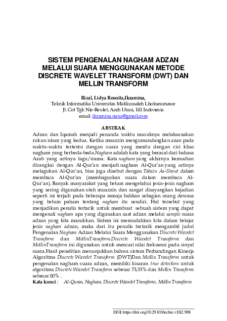 (PDF) Sistem Pengenalan Nagham Adzan Melalui Suara Menggunakan Metode ...