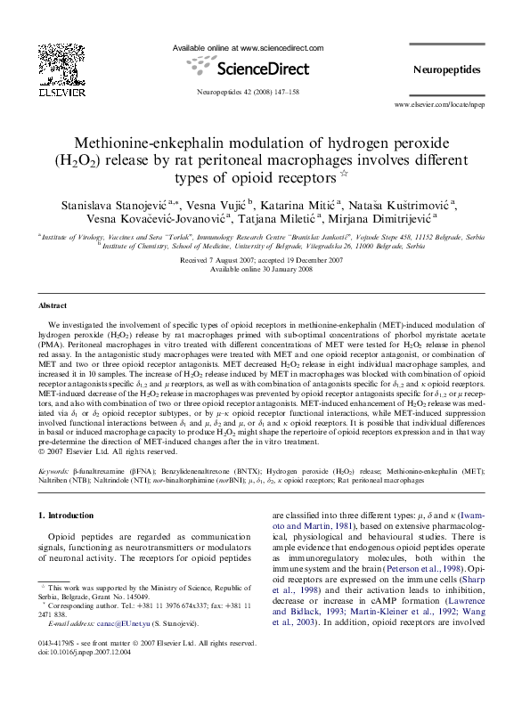 (PDF) Methionine-enkephalin modulation of hydrogen peroxide (H2O2 ...