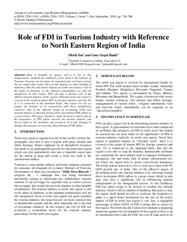 (PDF) Role of FDI in Tourism Industry with Reference to North Eastern ...