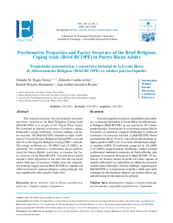 (PDF) Psychometric Properties and Factor Structure of the Brief ...