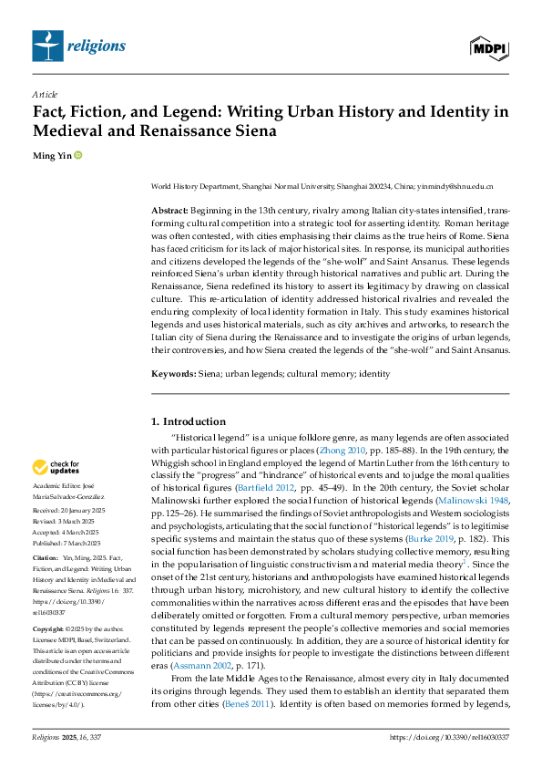 (PDF) Fact, Fiction, and Legend: Writing Urban History and Identity in ...