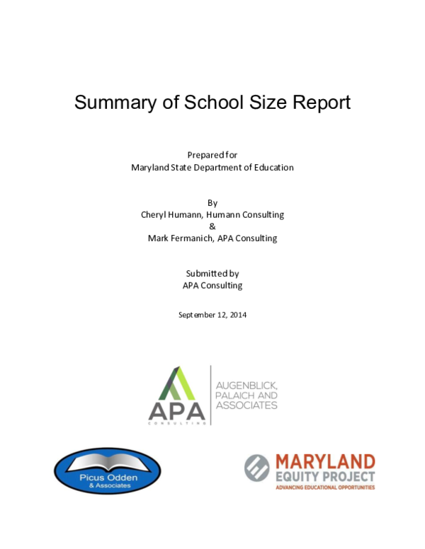 (PDF) Summary of School Size Report