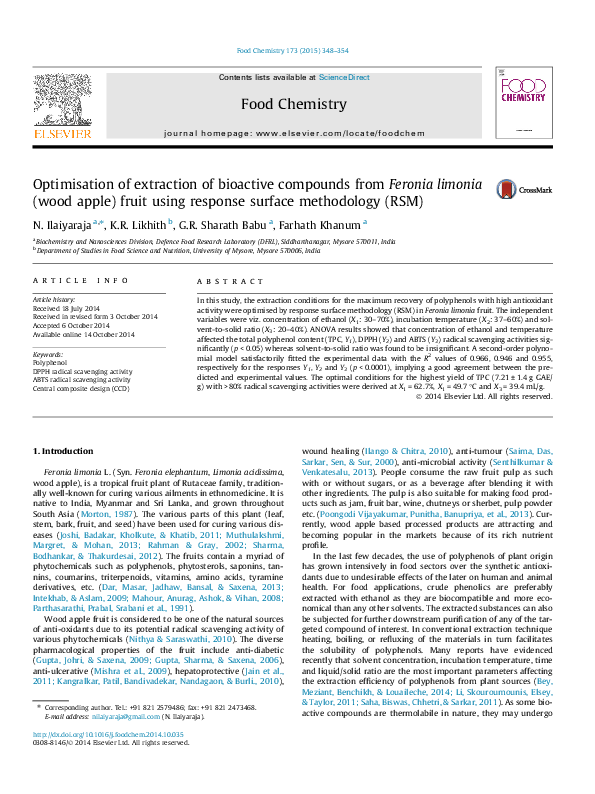 (PDF) Optimisation of extraction of bioactive compounds from Feronia ...