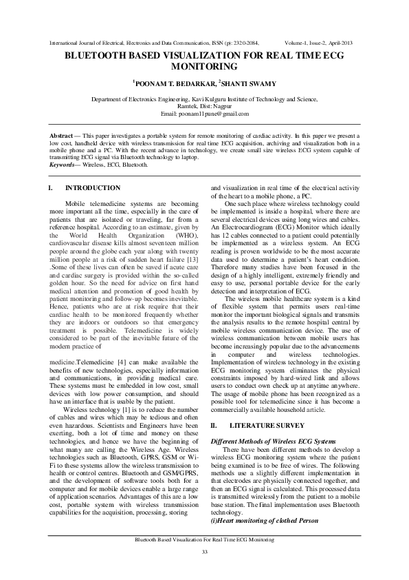 (PDF) Bluetooth Based Visualization for Real Time Ecg Monitoring