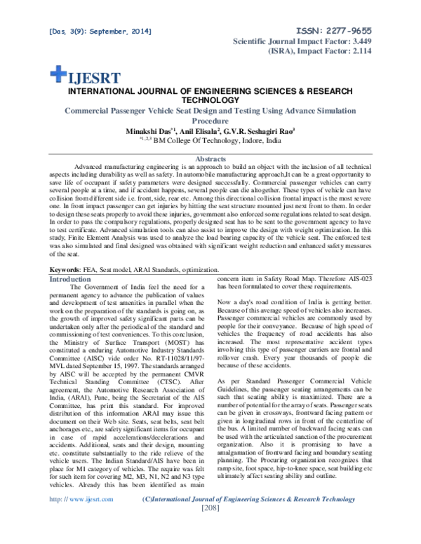 (PDF) Commercial Passenger Vehicle Seat Design and Testing Using ...